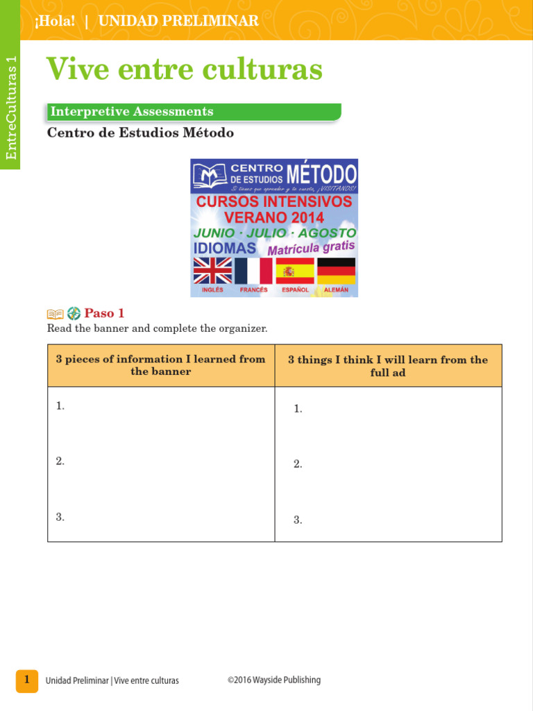 EC - L1 - U0 - Vive Entre Culturas - SE | PDF