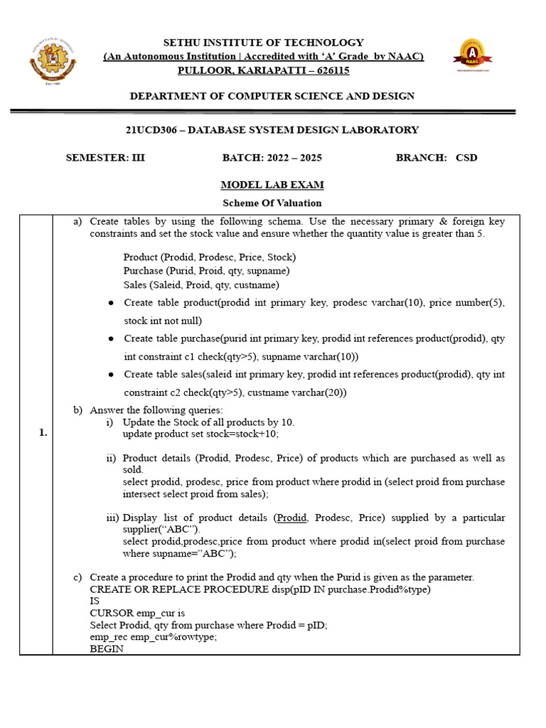 Dbsd Lab Scheme Of Valuationdocx Pdf 