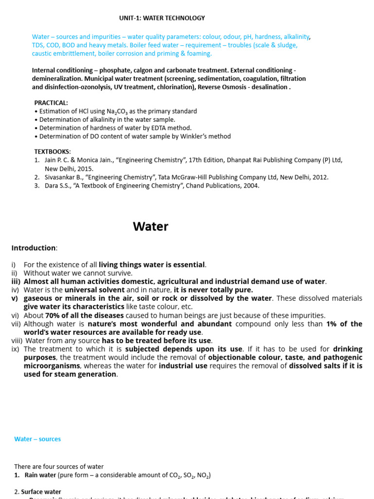 Unit-1 Water Technology | PDF