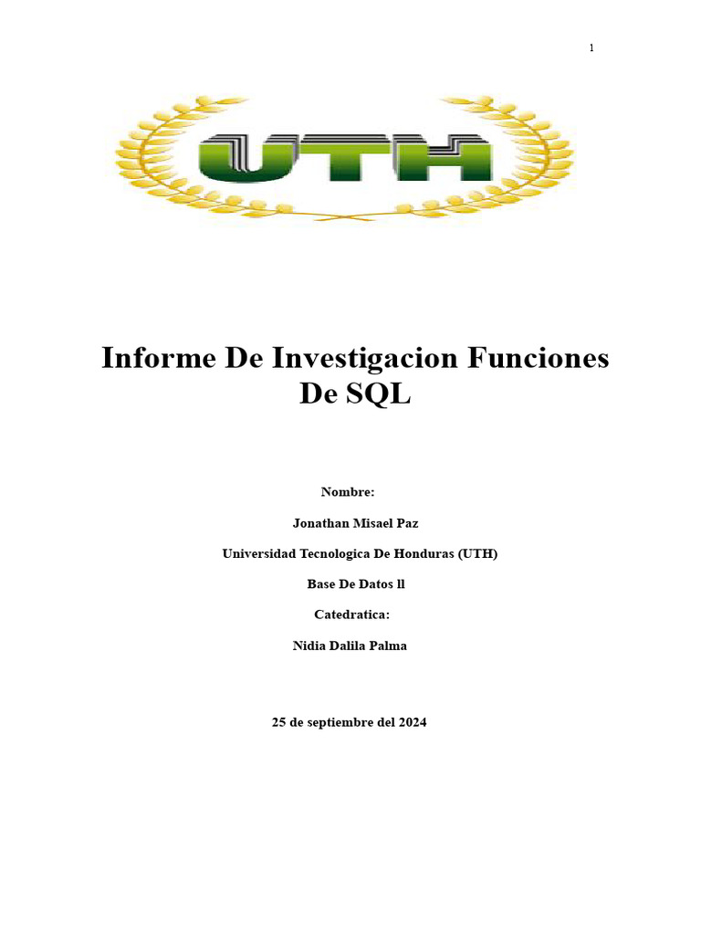 Informe de Investigacion Funciones SQL | PDF | SQL | Tecnología