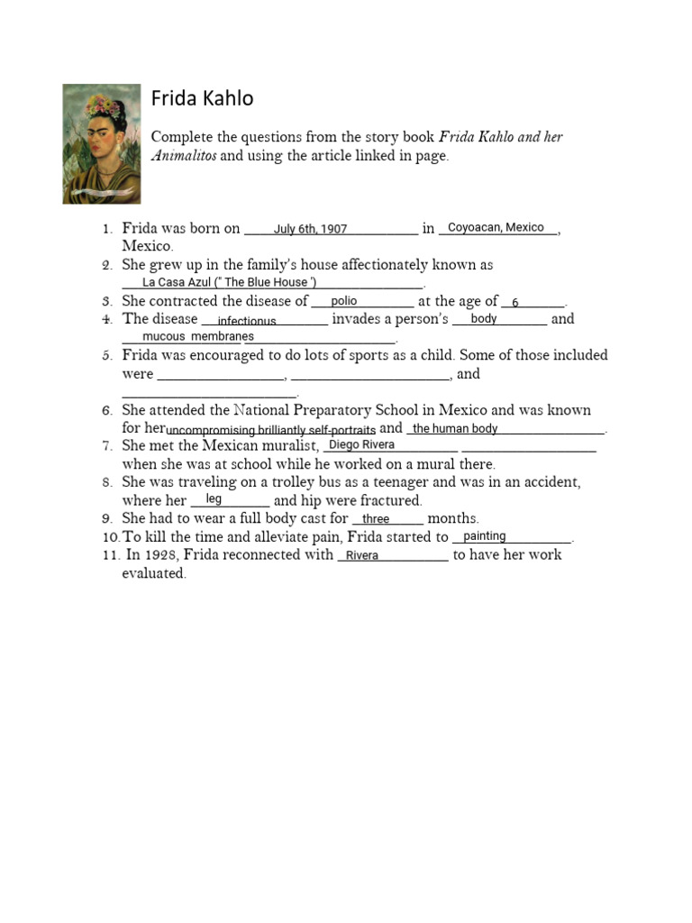Firda Kahlo Questions | PDF