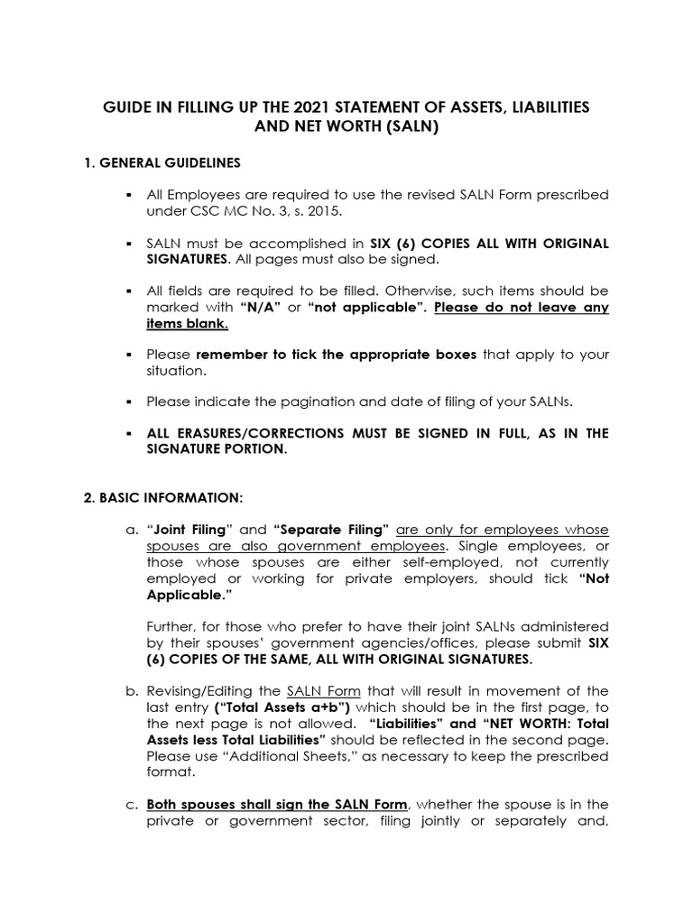 Guidelines in Filling Out The SALN Form | PDF