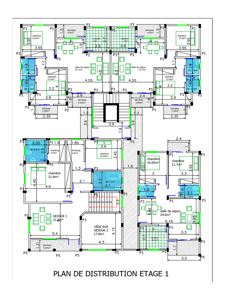 Plan de Distribution Etage 1: P1 P1 P1 P1 P1 P1 P1 | PDF