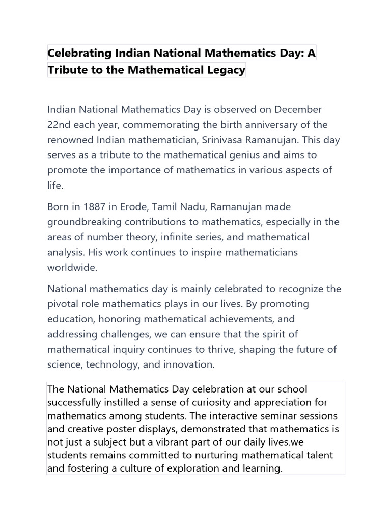 Celebrating Indian National Mathematics Day | PDF