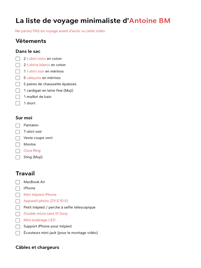 La Liste de Voyage Minimaliste | PDF