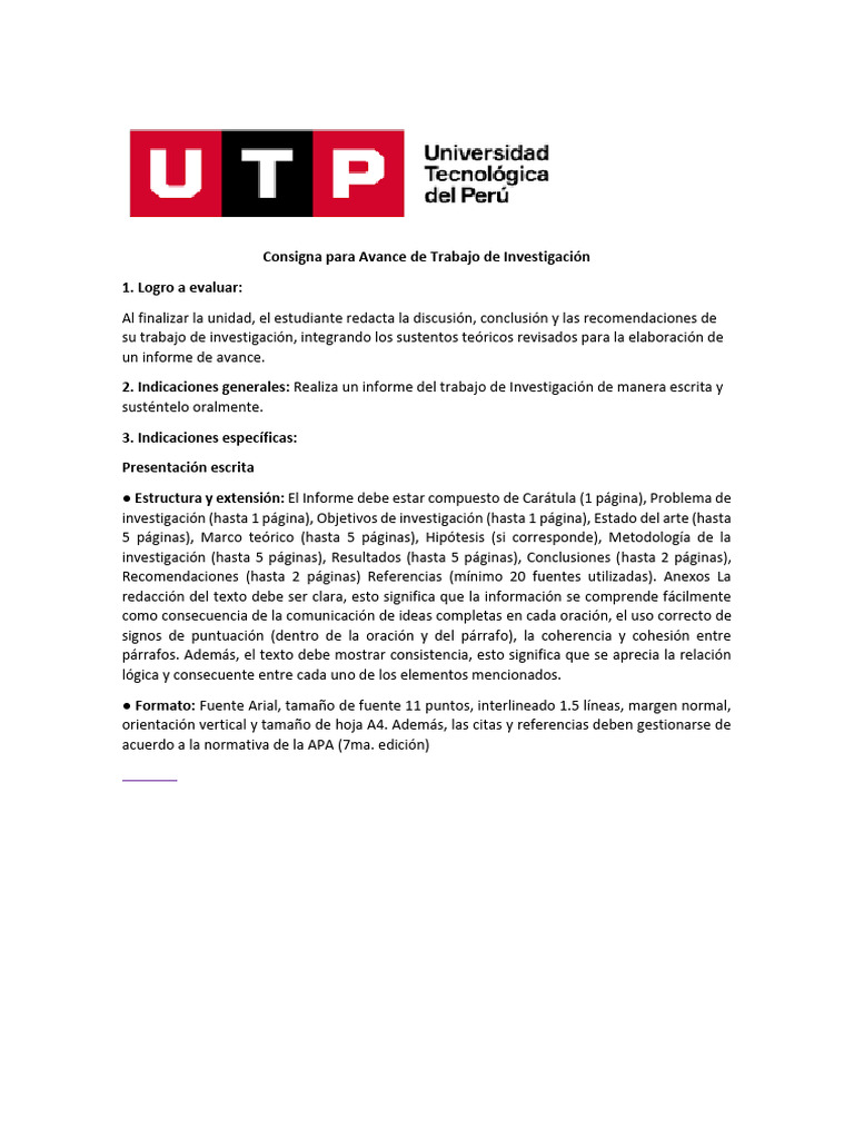 Consigna para Avance de Trabajo de Investigación2024 | PDF