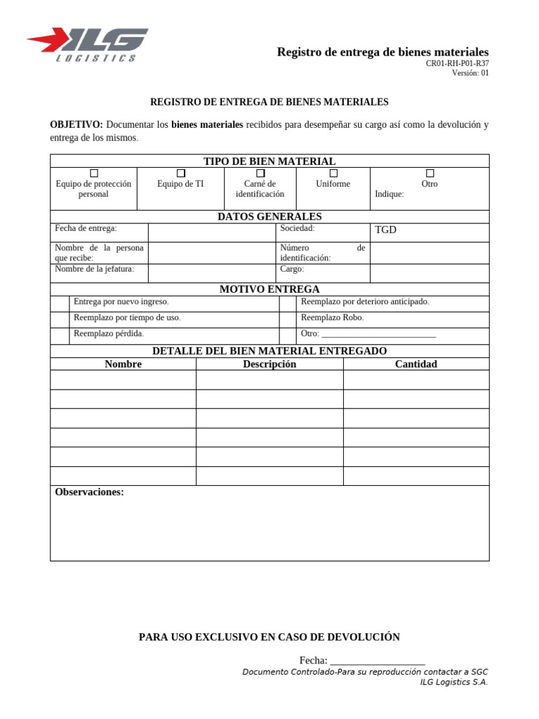 CR01-RH-P01-R37 - 01 - Registro de Entrega de Bienes Materiales | PDF