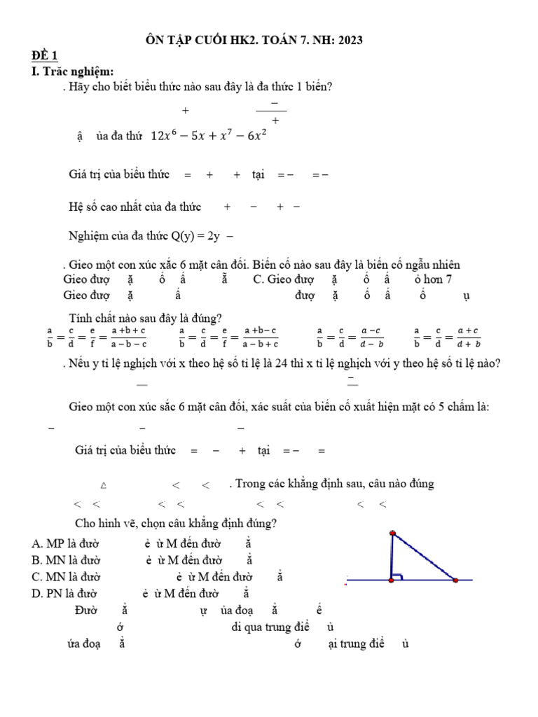ÔN TẬP CUỐI HK2. TOÁN 7. NH23-24. | PDF
