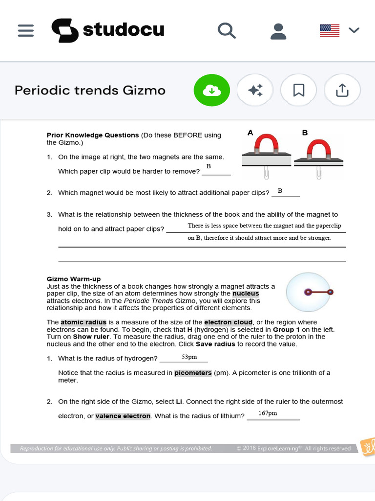 Periodic Trends Gizmo - Name Date Student Exploration Periodic Trends ...