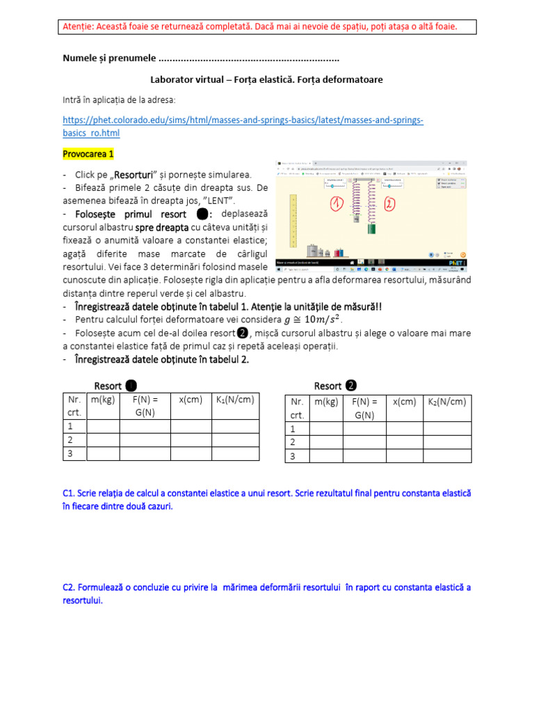 Laborator virtual forta elastica (1) | PDF