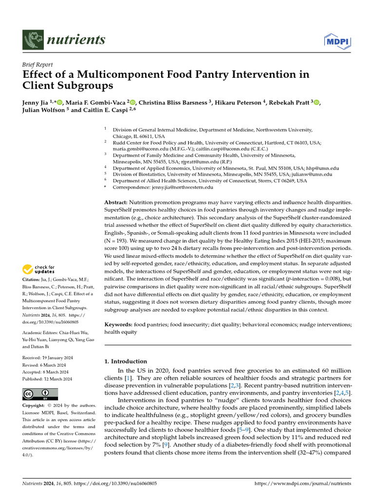 Effect of A Multicomponent Food Pantry Interventio | PDF