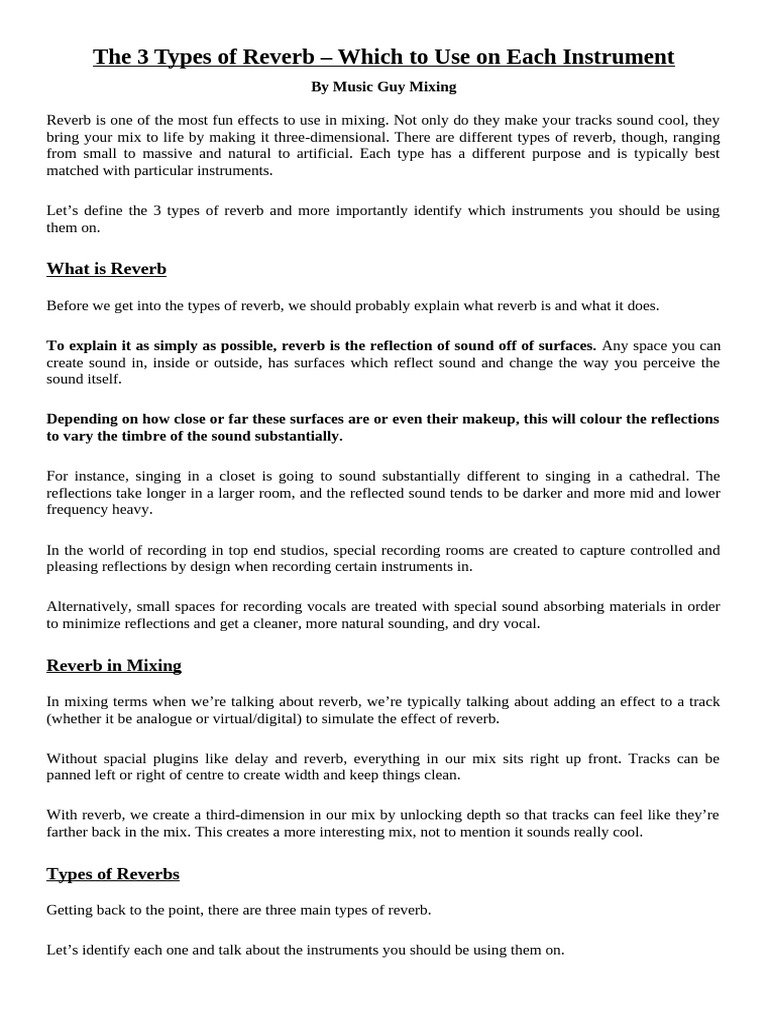 The 3 Types of Reverb | PDF