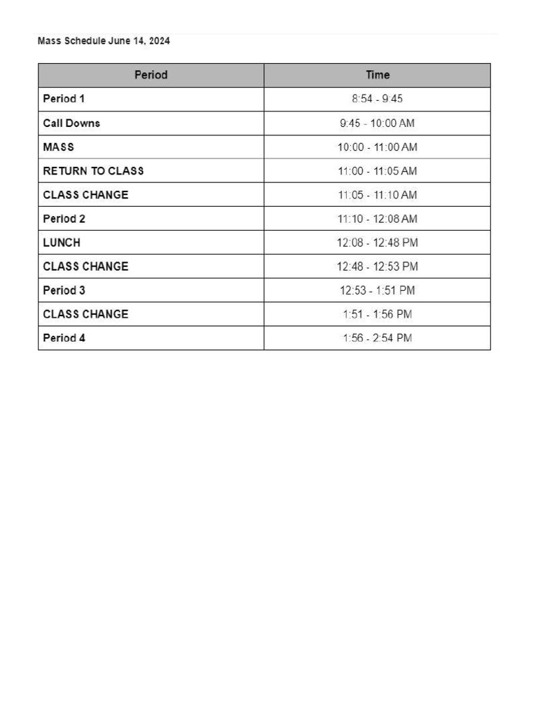 June 14 Mass Schedule | PDF