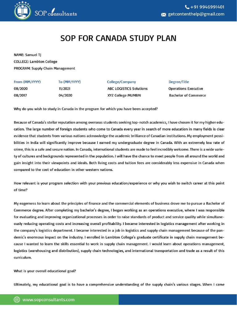 Sample-SOP-for-Canada-Study-Plan | PDF