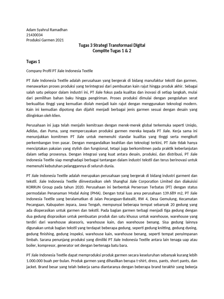Adam Syahrul Tugas 3 Strategi Transformasi Digital | PDF