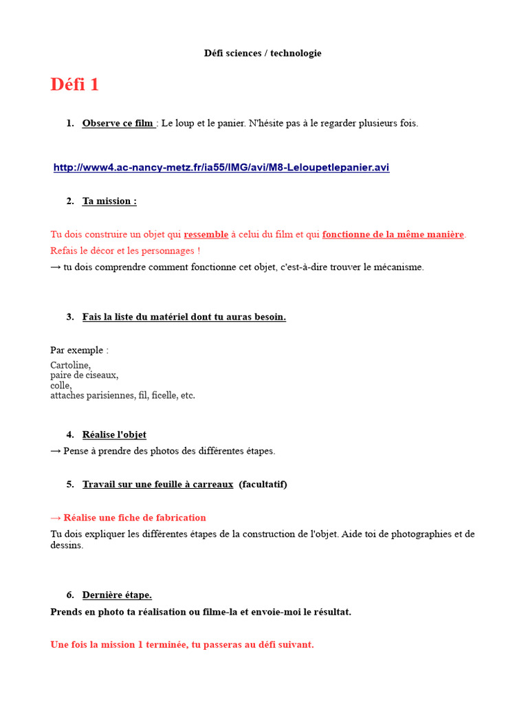 Défi 1 Le Loup Et Le Panier | PDF