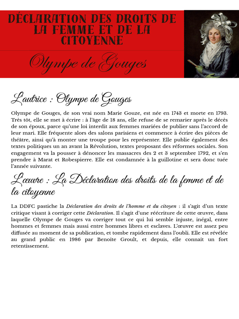 Olympes de Gouge DDFC Fiche | PDF