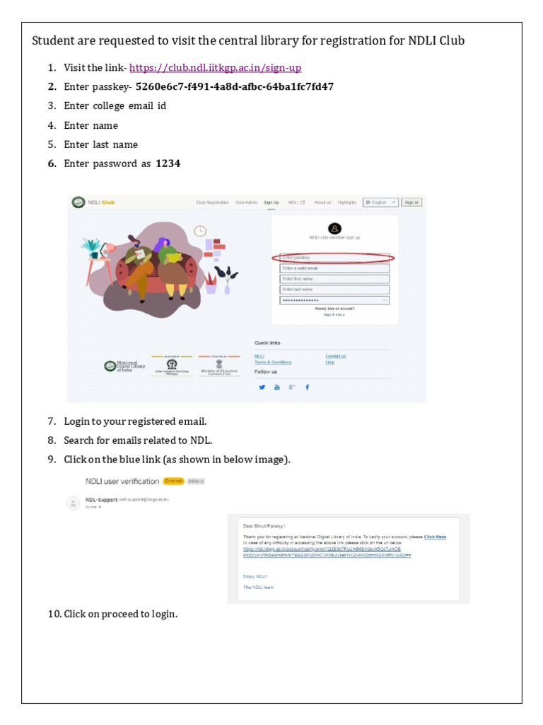 Steps For Self-Registration To Ndli Club | PDF