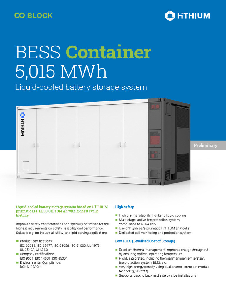 HiTHIUM Data-Sheet BESS-Container5015kWh V2-0 EU EN 231011 | PDF