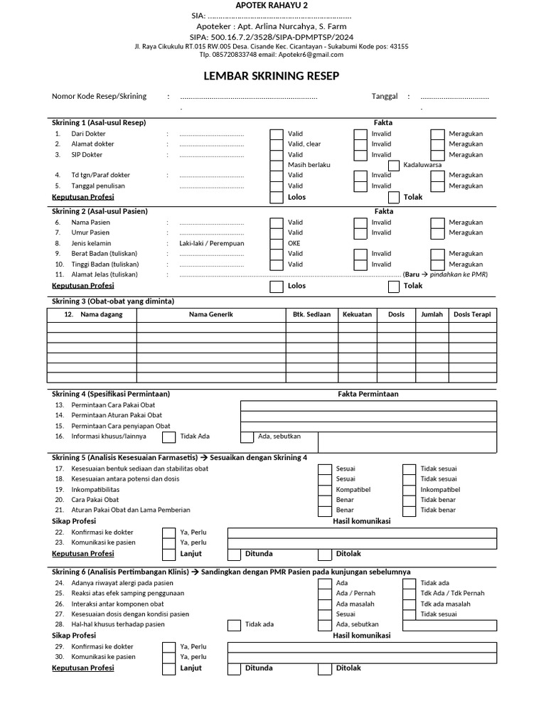 Lembar Skrining Resep | PDF