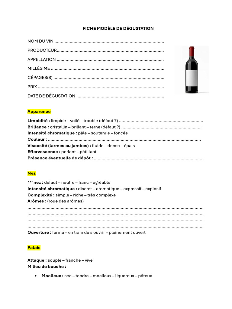 Fiche Modèle de Dégustation | PDF
