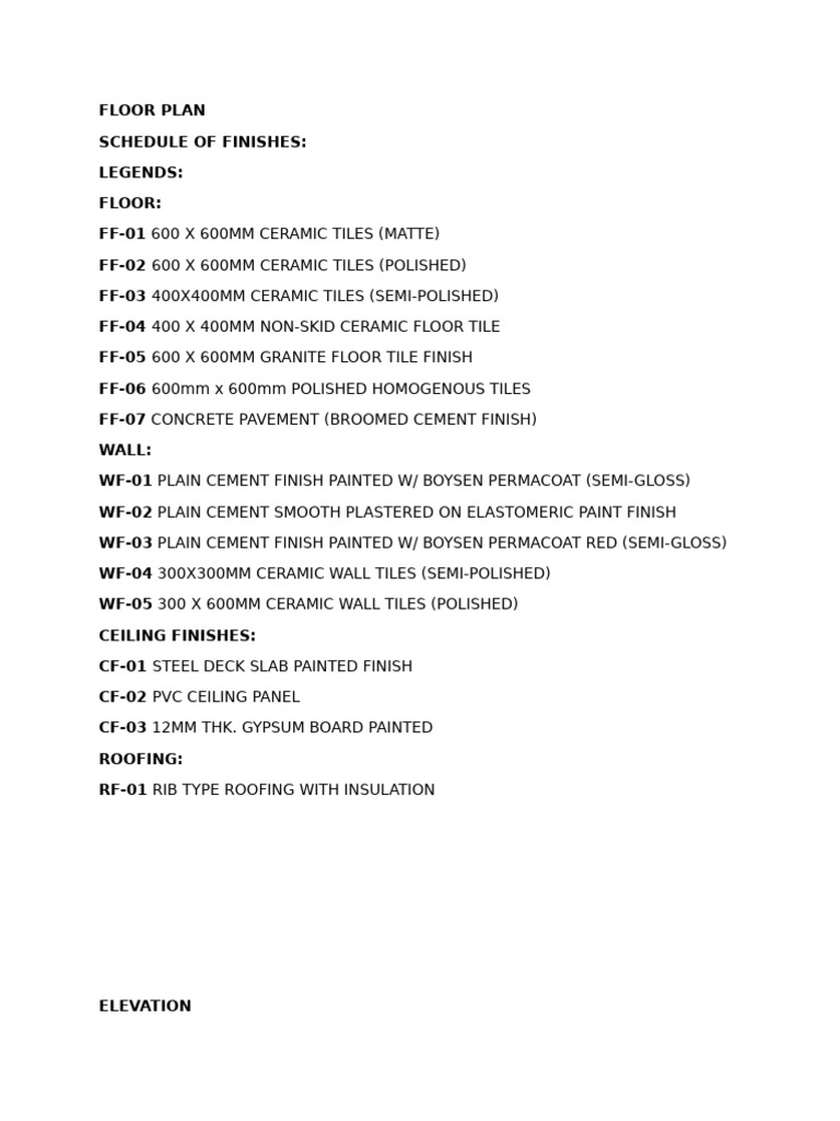 SCHEDULE OF FINISHES | PDF