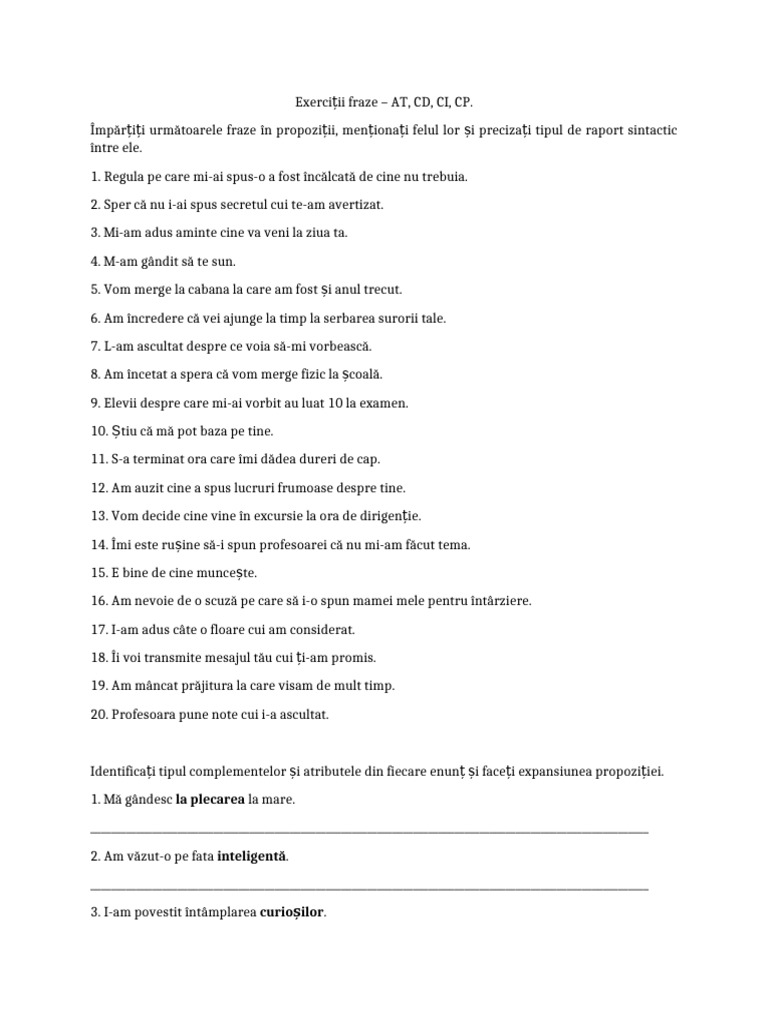 0 Exercitii Fraze | PDF