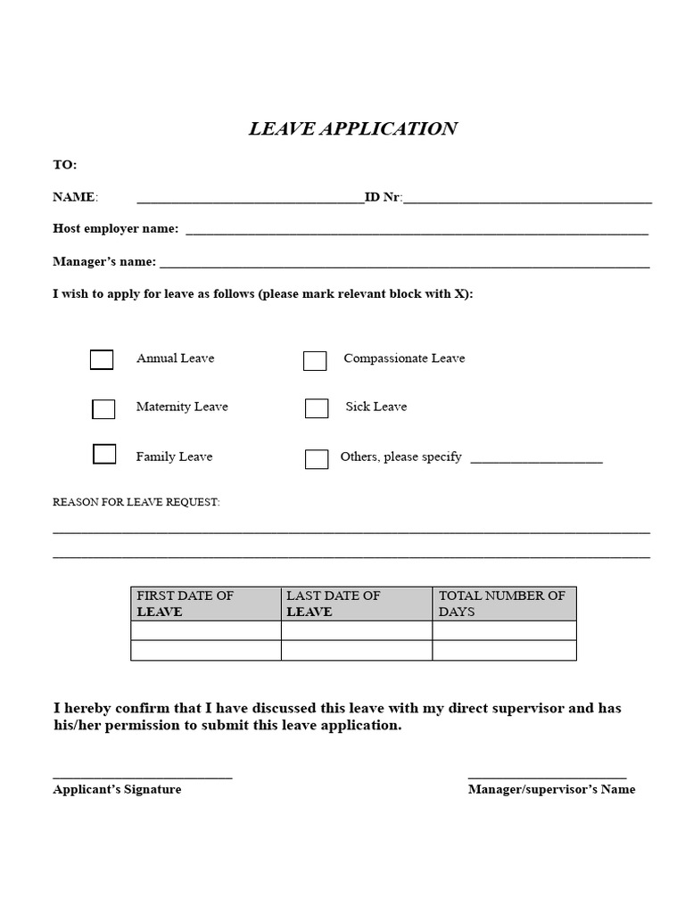 Leave Application Form (PDF) | PDF