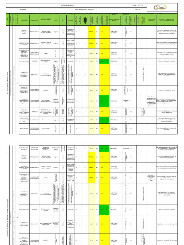 SST - D- 05 MATRIZ PELIGROS 2022 | PDF
