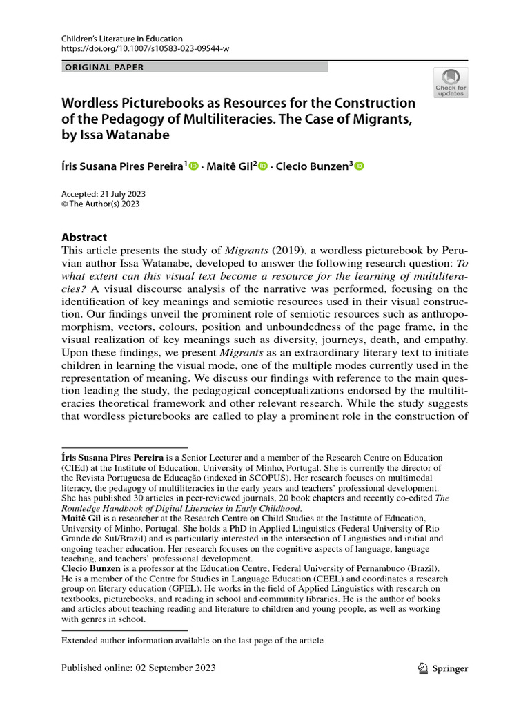 Wordless Picturebooks As Resources For The Construction of The Pedagogy ...