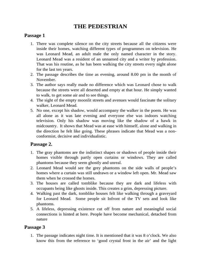 The Pedestrian and Last Lesson | PDF