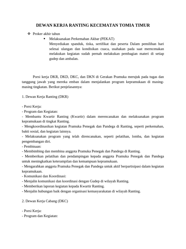 Dewan Kerja Ranting Kecematan Tomia Timur | PDF