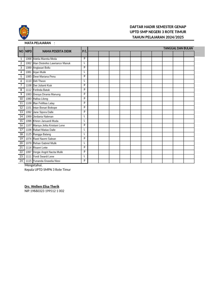 Daftar Hadir & Nilai 7b PJOK | PDF