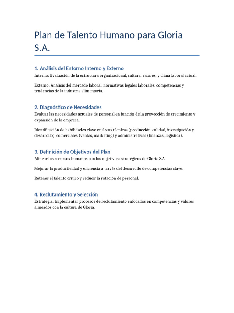 Plan_de_Talento_Humano_Gloria | PDF
