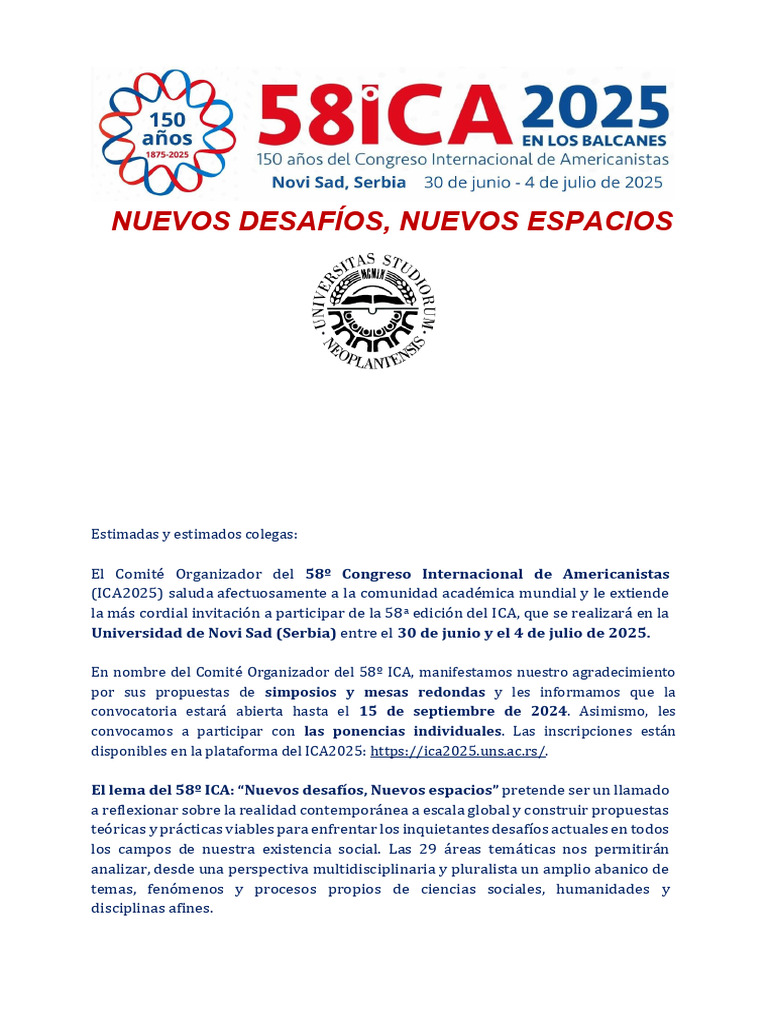 ICA2025 - Segunda Circular FINAL ESP | PDF