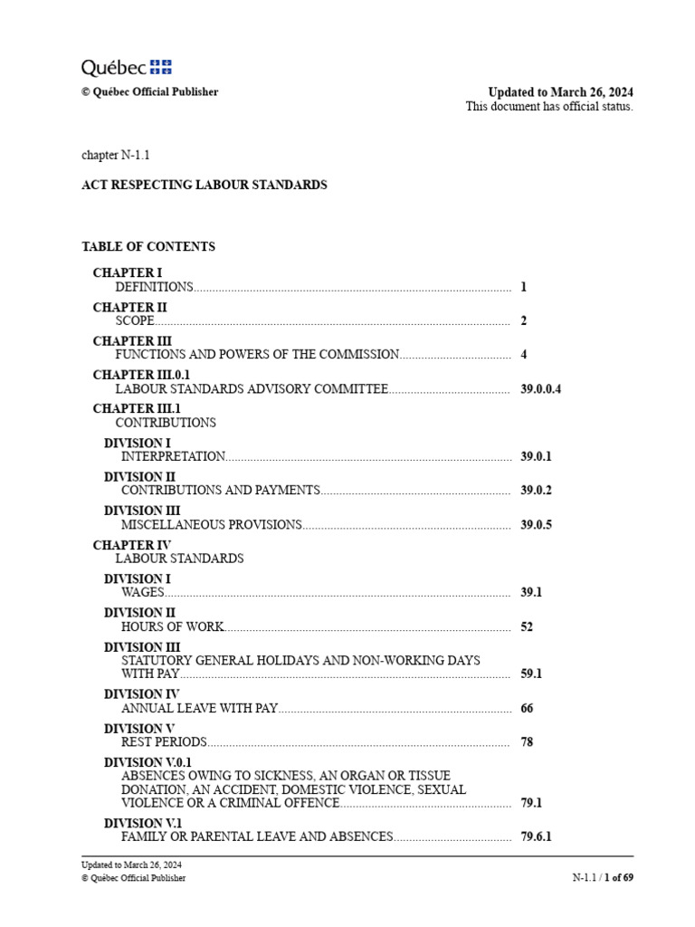 Act Respecting Labour Standards | PDF