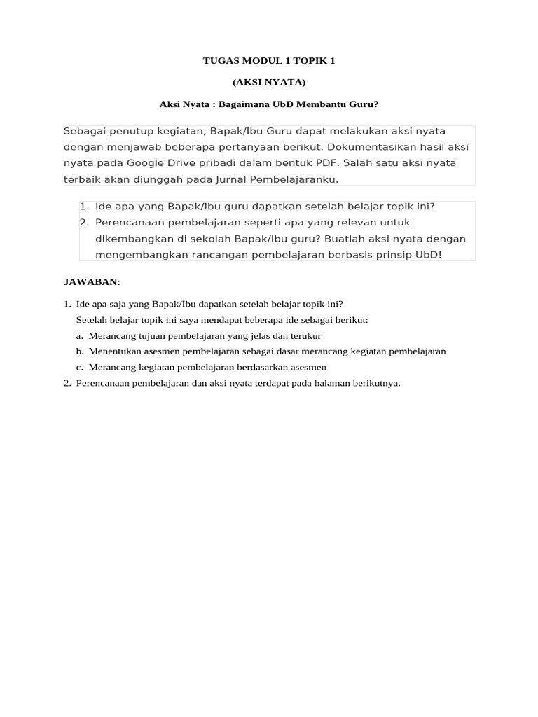 Modul 1 Pembelajaran Ubd Pdf