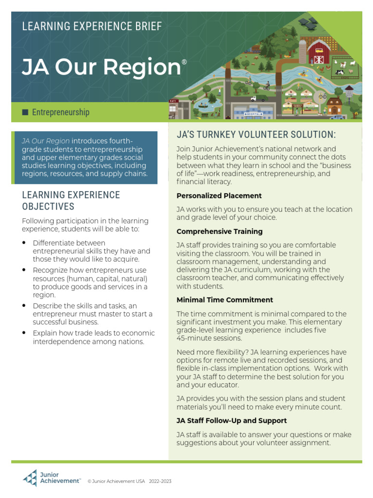 JA Our Region Program Brief | PDF | Entrepreneurship | Teachers