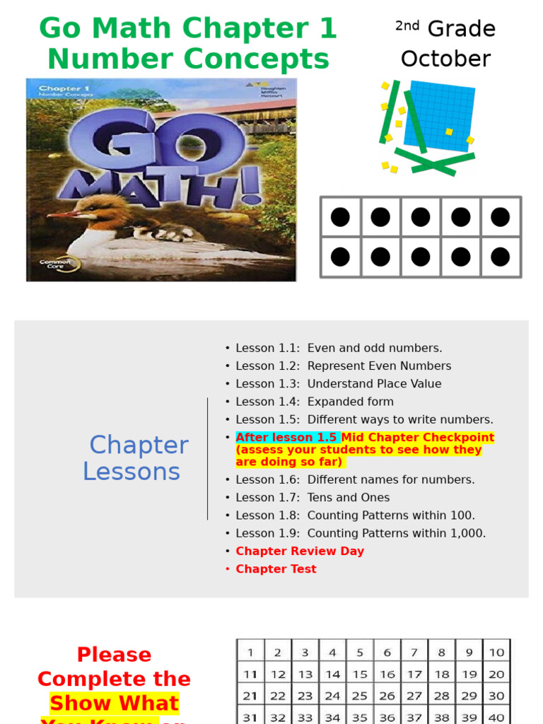 Go Math Chapter 1 Number Concepts: Grade October | PDF