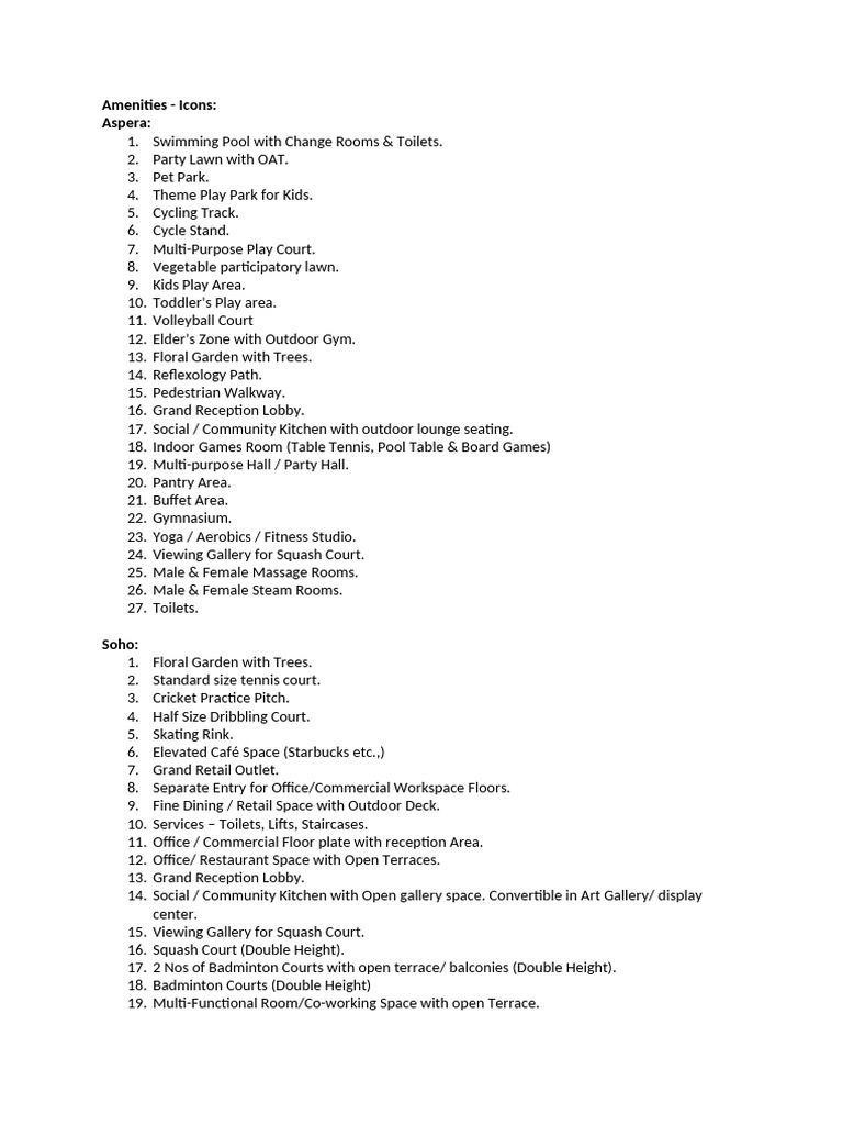 Amenities Icons | PDF