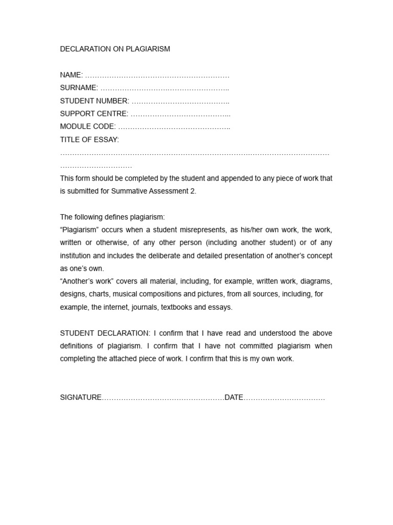 DECLARATION ON PLAGIARISM (2) | PDF