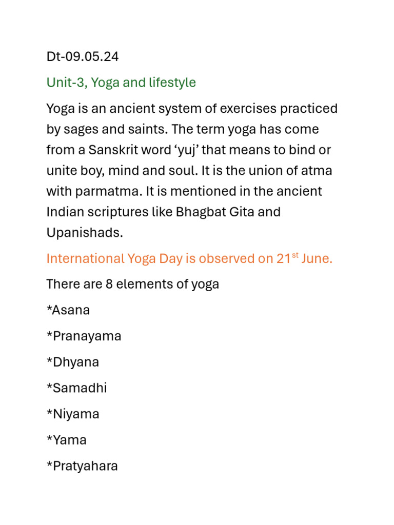 Unit-3 Yoga and Lifestyle Notes | PDF