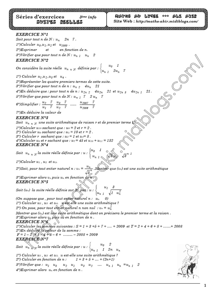 Série D'exercices - Math - Suites Réelles - 3ème SI | PDF