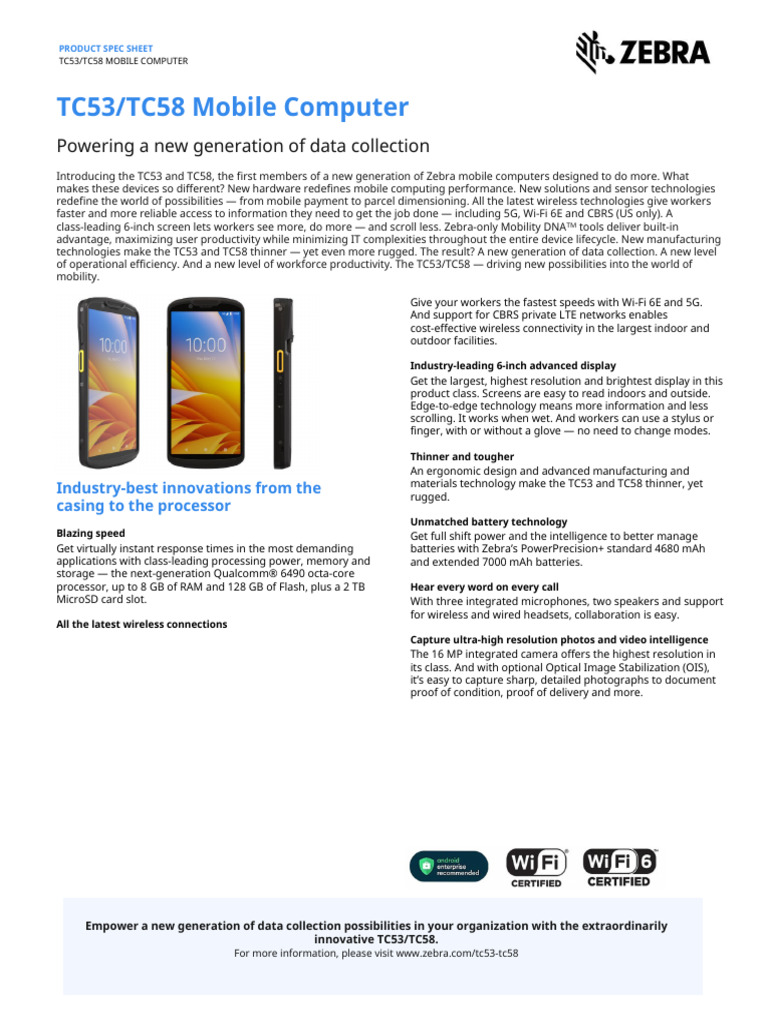 tc53 tc58 Spec Sheet en Us | PDF