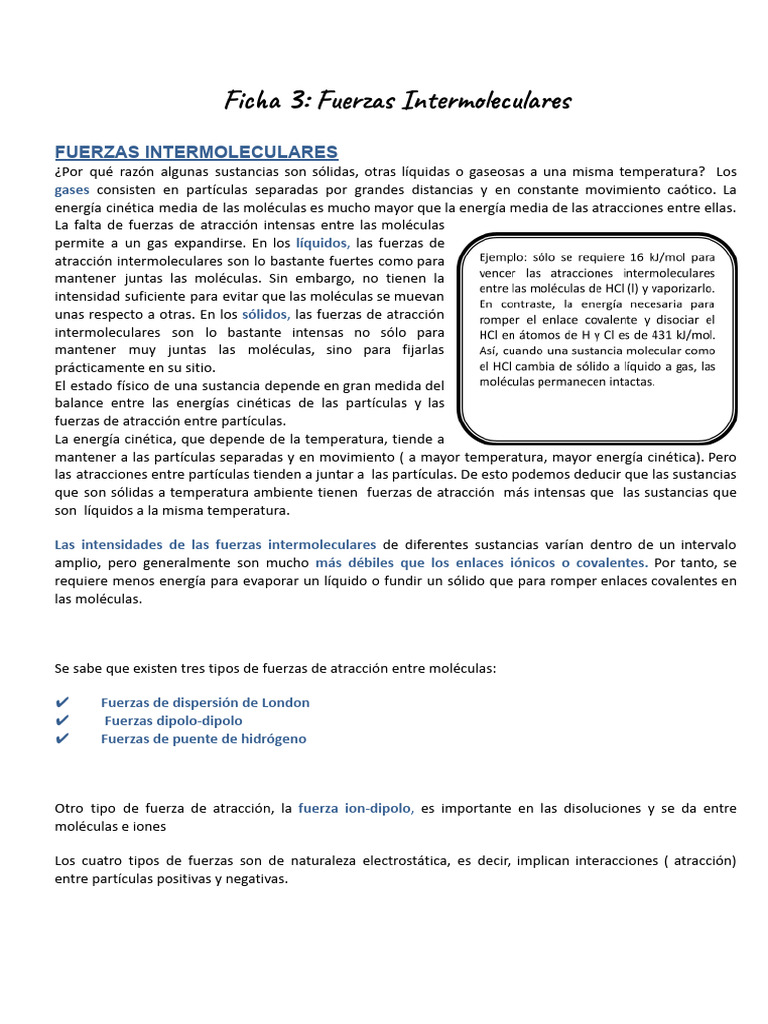 Ficha 3 Fuerzas intermoleculares.docx (1) | PDF