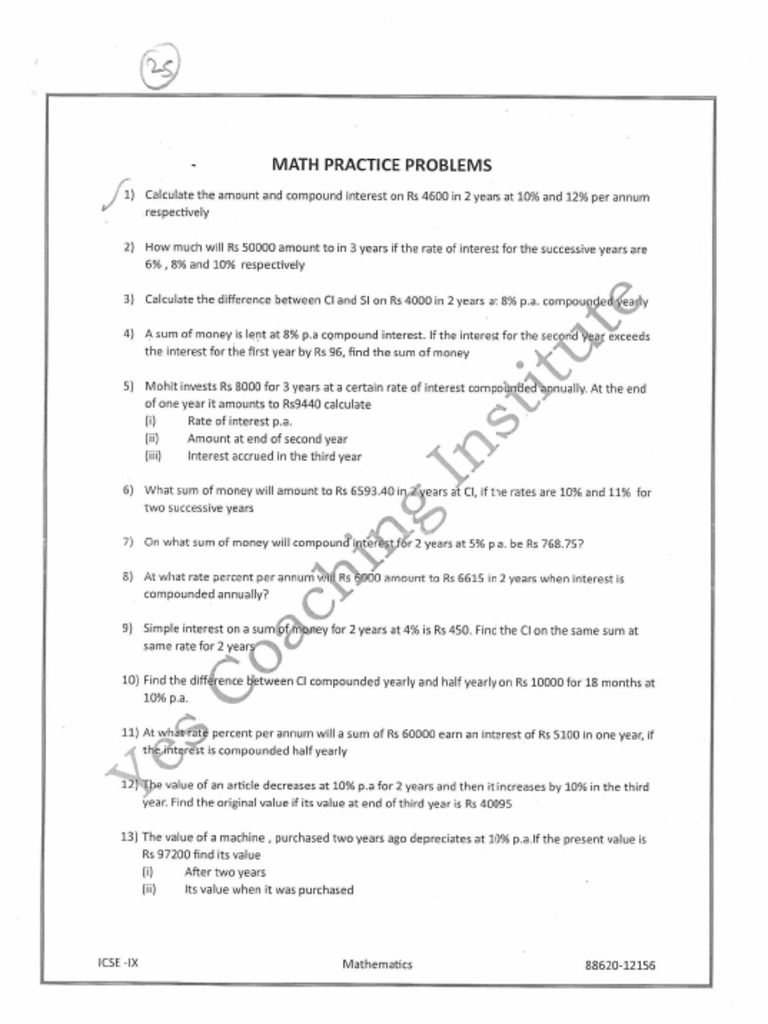 Math Practice Problems Page 25 | PDF