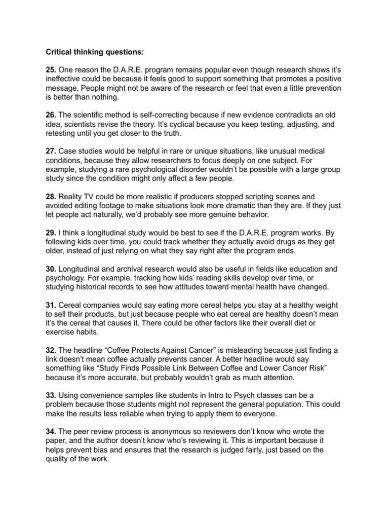 Critical Thinking Questions | PDF