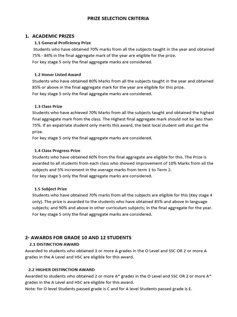 PRIZE SELECTION CRITERIA | PDF