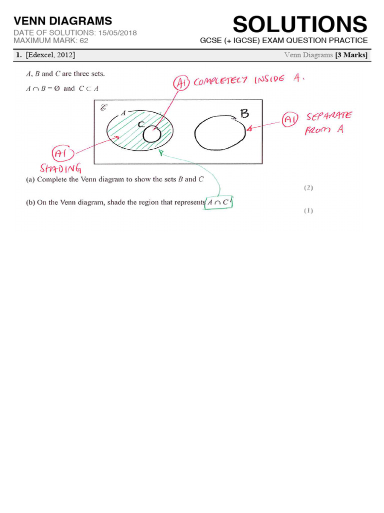 Venn Diagrams Gcse 9 1 Practice Questions 30319 | PDF