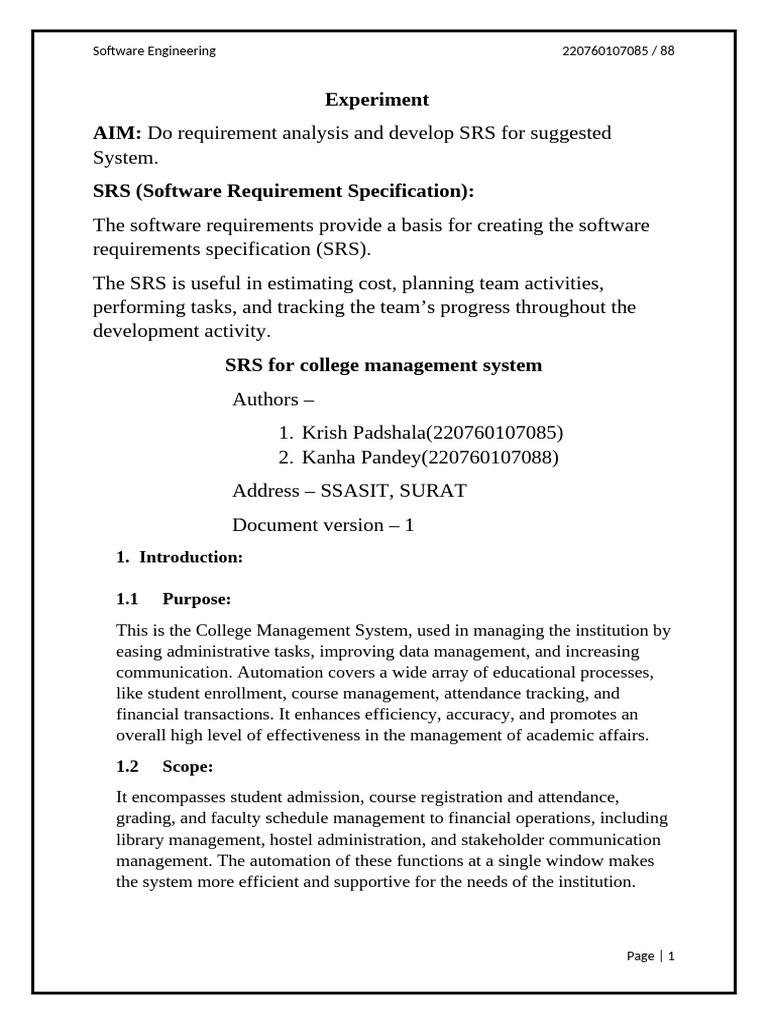 SRS College | PDF